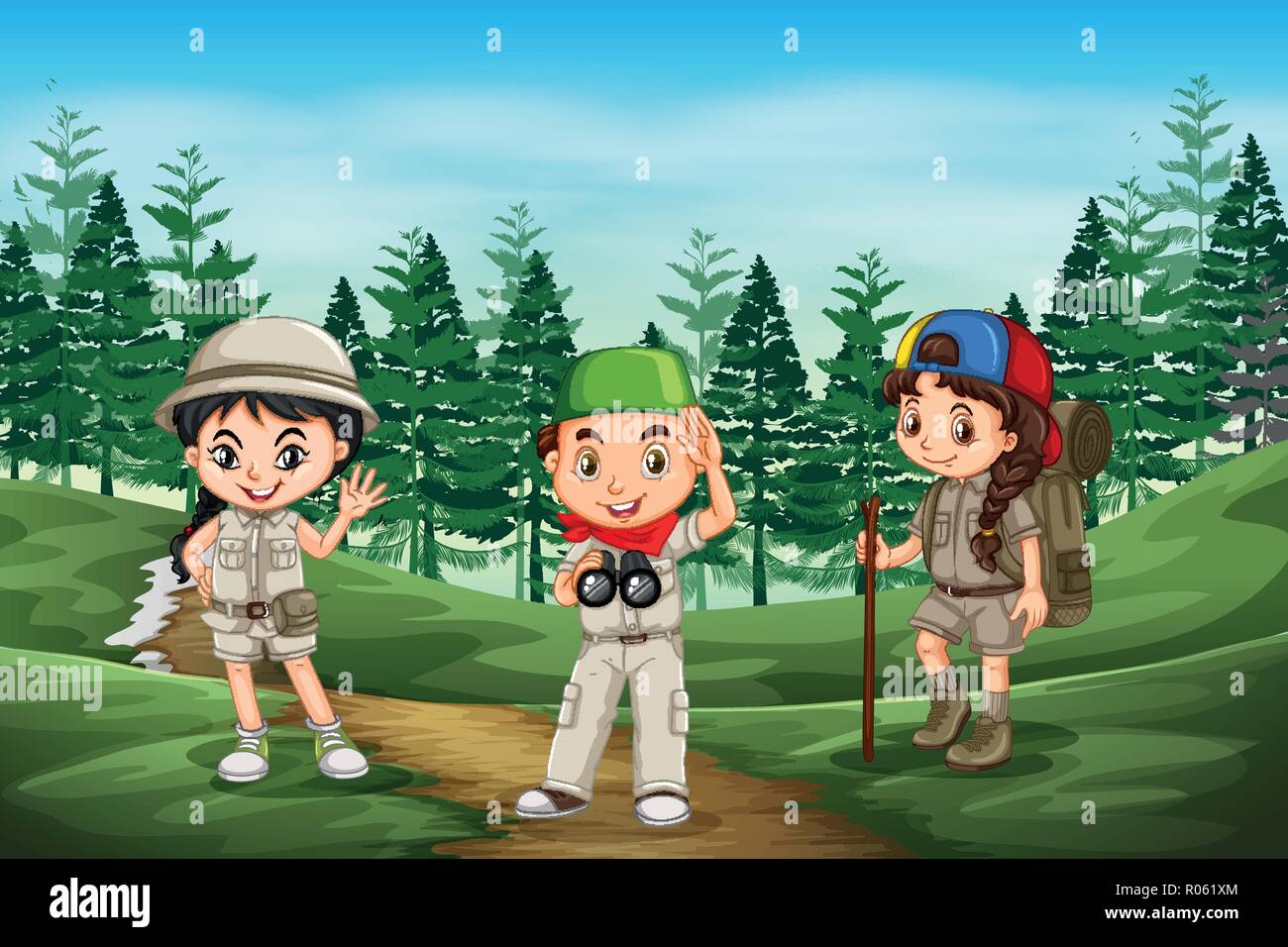 Scout children in the forest illustration Stock Vector Image & Art - Alamy