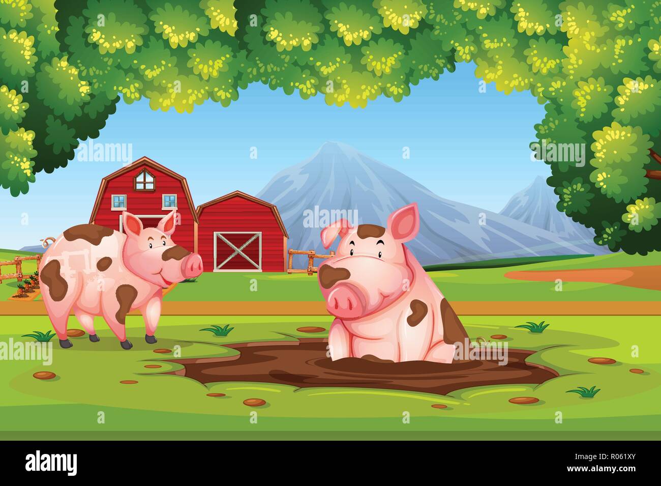 Pig in nature farm illustration Stock Vector Image & Art - Alamy