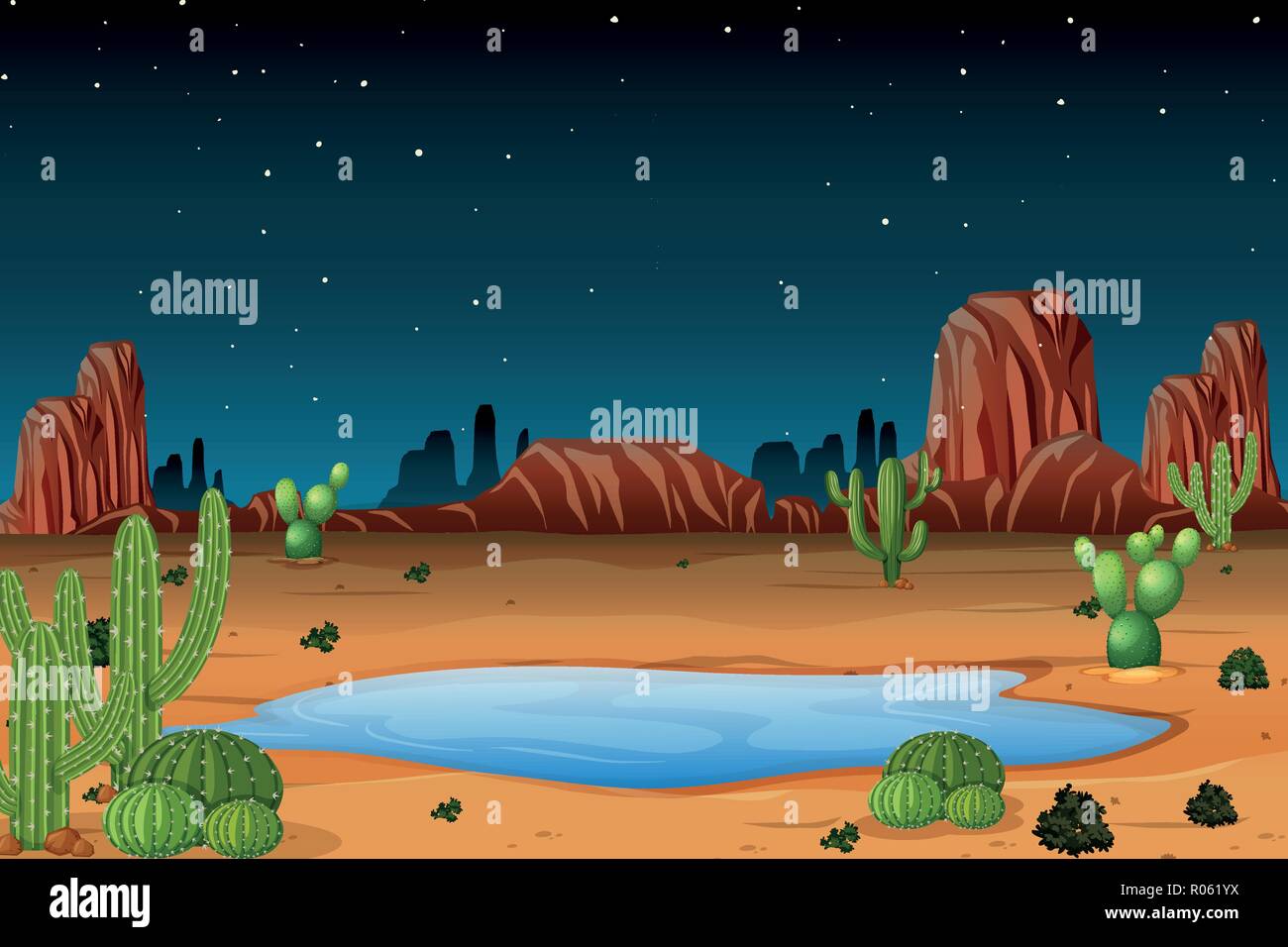 A desert scene at night illustration Stock Vector Image & Art - Alamy