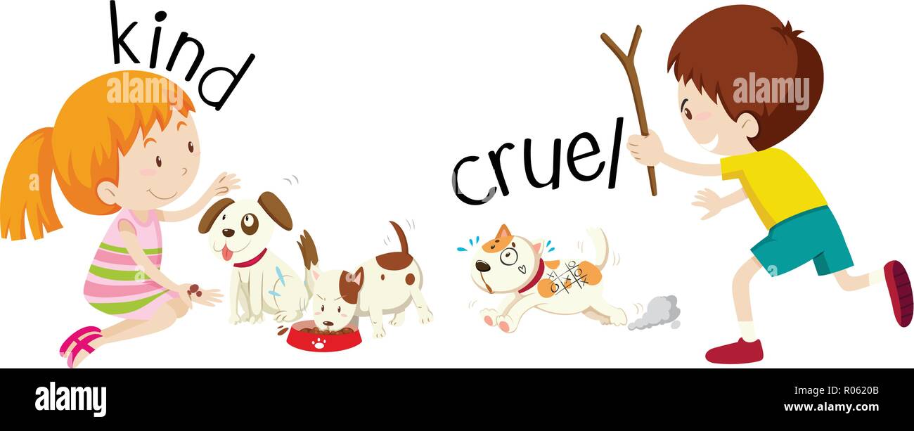 English Opposite Word Kind And Cruel Illustration Stock Vector Image english-opposite-word-kind-and-cruel-illustration-stock-vector-image