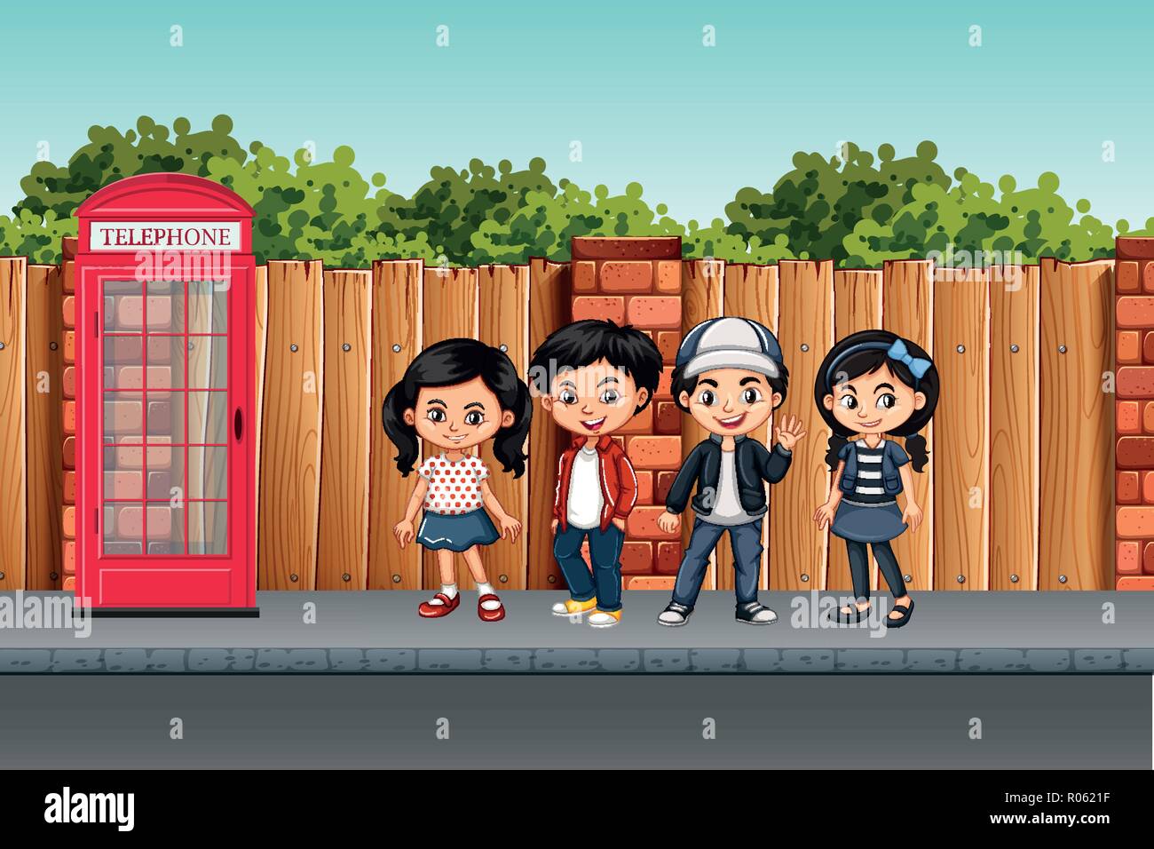 Cute children street scene illustration Stock Vector Image & Art - Alamy