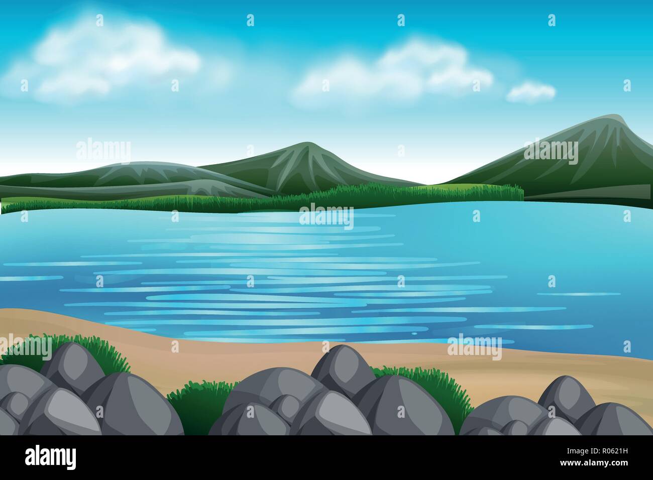 Scenic lake view forest Stock Vector Images - Alamy