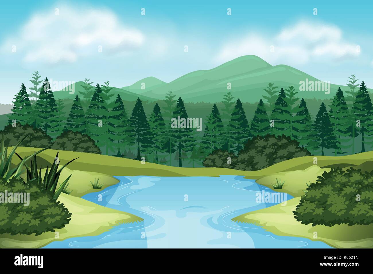 A nature stream view illustration Stock Vector Image & Art - Alamy