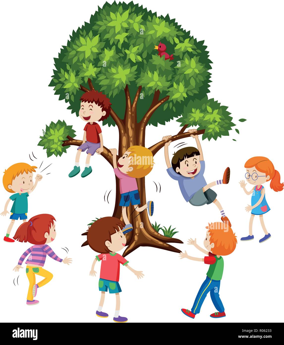 Children climbing treee white background illustration Stock Vector ...