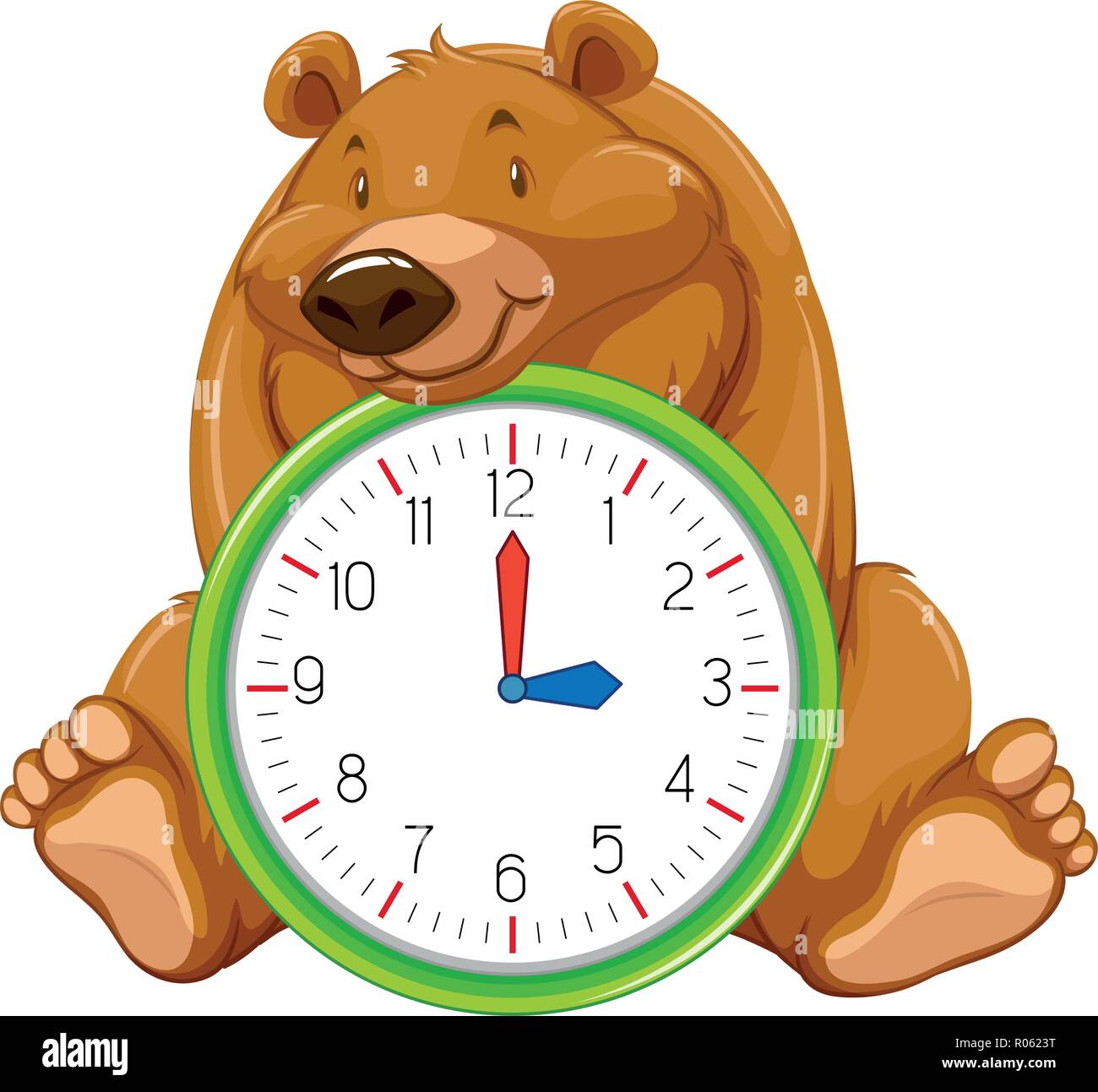 Cartoon bear on clock template illustration Stock Vector Image & Art ...