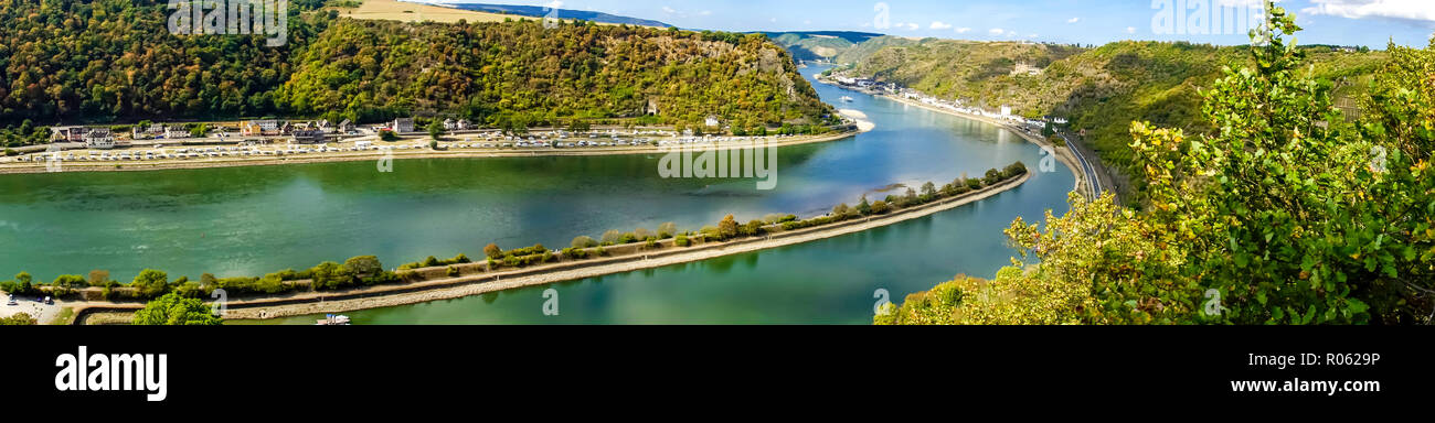 Panorama view to the river rhine from famous lorely in germany Stock ...