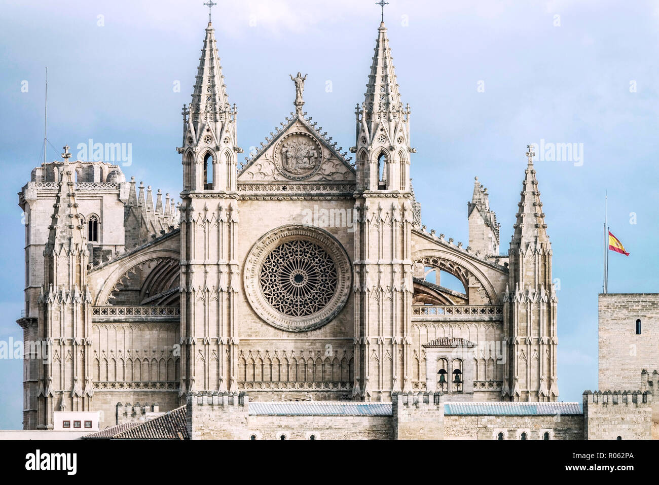 Spain Palma de Mallorca Cathedral La Seu, Main facade and Rose window ...