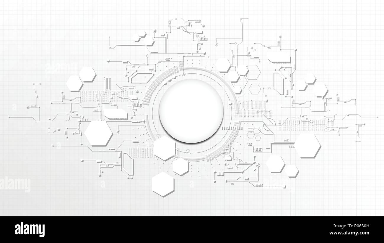 Technological abstract technical digital element board white texture background template vector ...