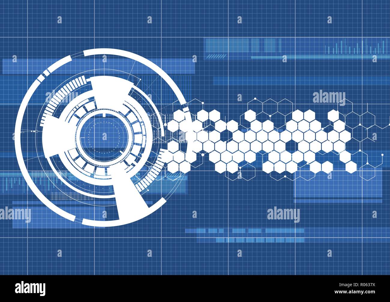 Technological blueprint technical haxagon interface background vector ...