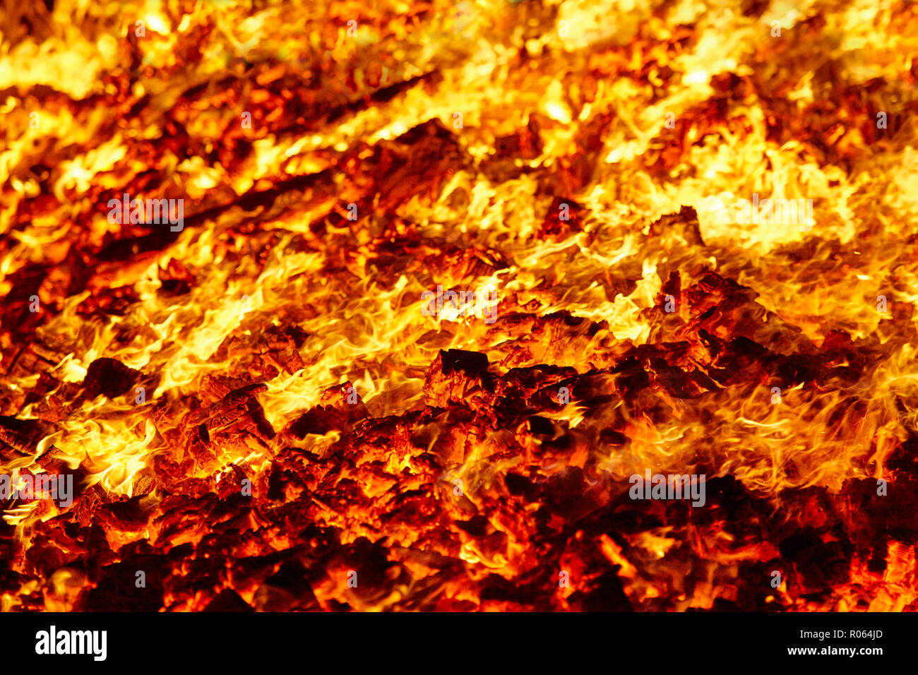 Fire. Volcano incandescent material. Hot charcoal bonfire. Carbon ...