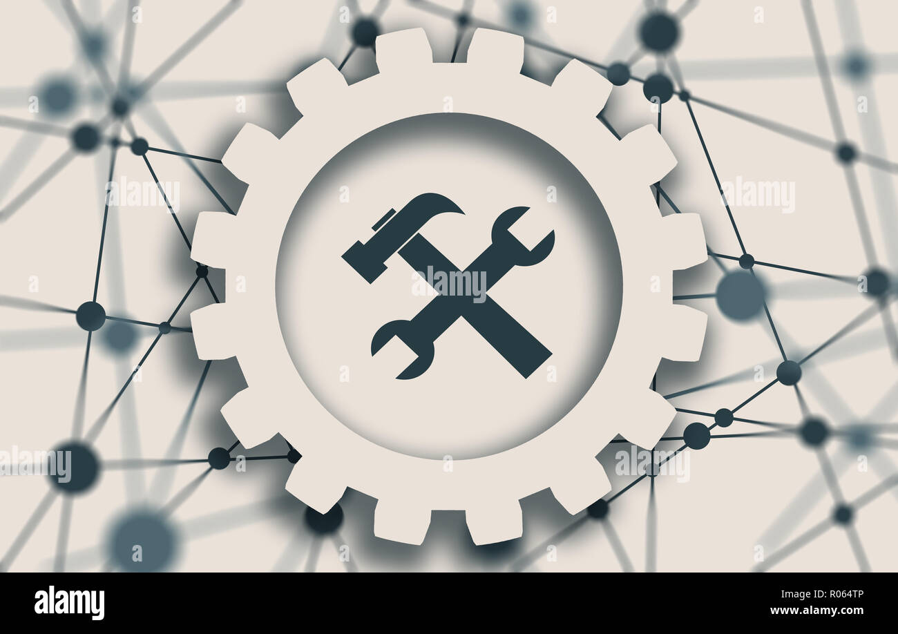 Industrial emblem on abstract backdrop Stock Photo - Alamy