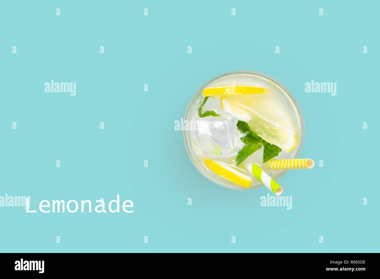 Creative layout - fresh lemonade and ingredients isolated, top view ...