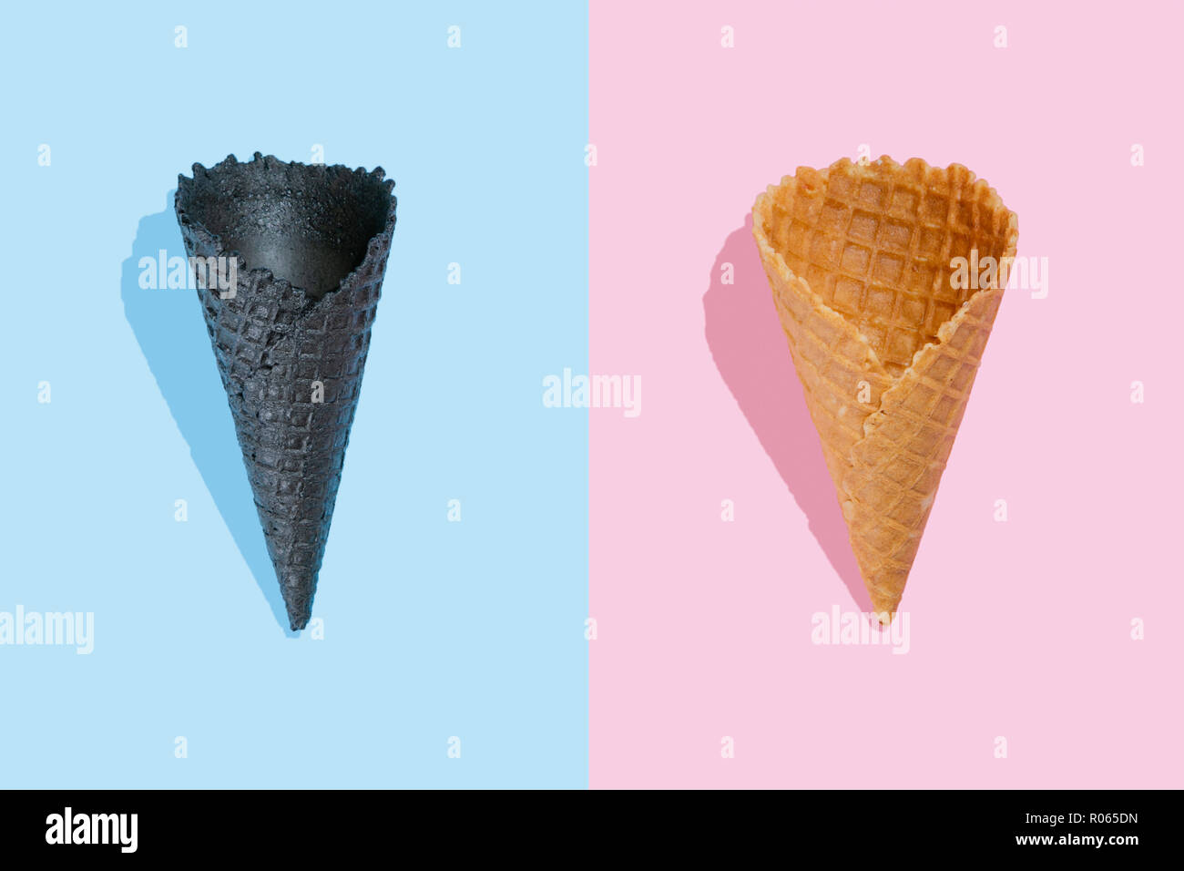 Creative layout - ice cream cones, top view Stock Photo - Alamy