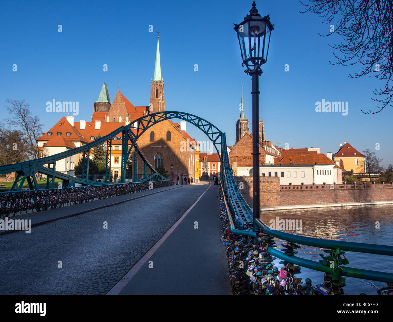 The bridge across to Cathedral island in the centre of Wroclaw , Poland ...
