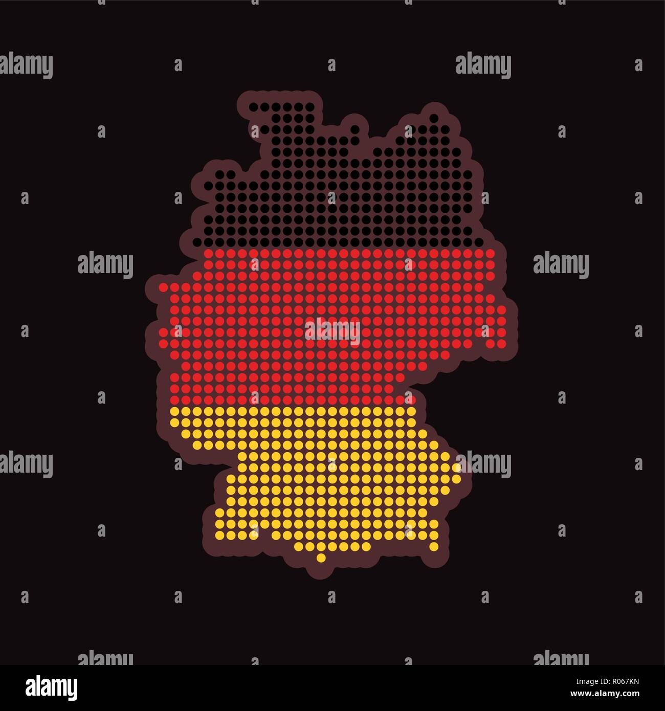 Germany dotted map in colors of flag on black background - Outline ...
