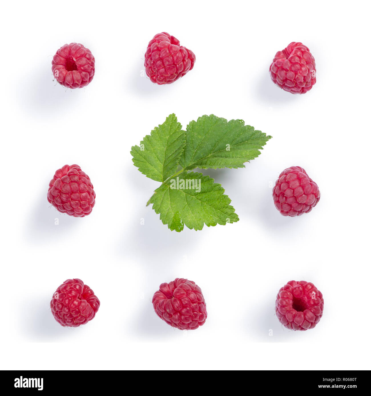 Raspberry pattern isolated on white, top view Stock Photo - Alamy
