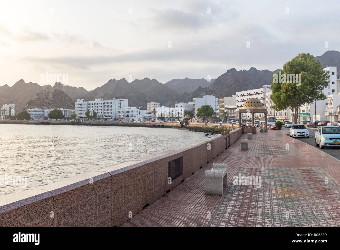 The corniche at Muttrah in Muscat, Oman, in the morning. The Corniche ...
