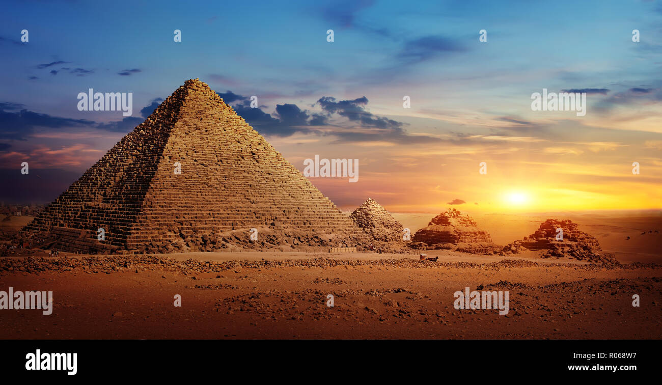 Egyptian pyramids in sand desert and clear sky Stock Photo - Alamy