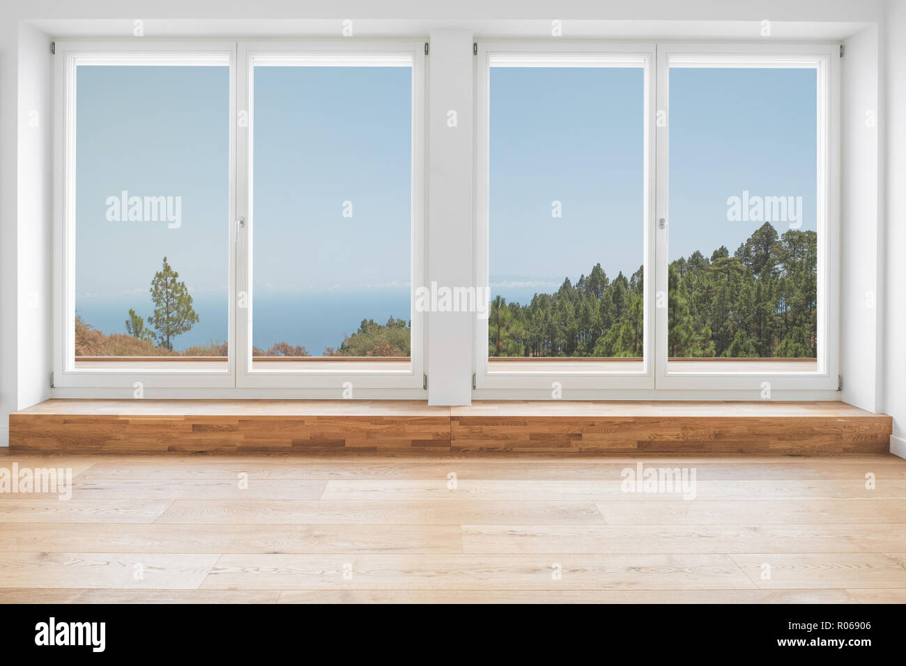 Empty room panorama window wooden floor hi-res stock photography and ...