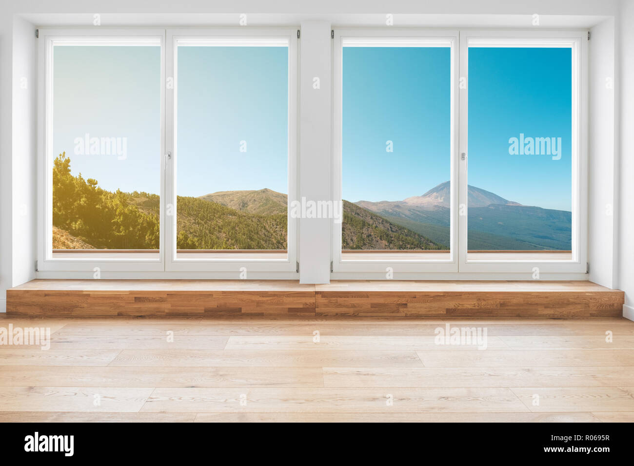 Empty room panorama window wooden floor hi-res stock photography and ...
