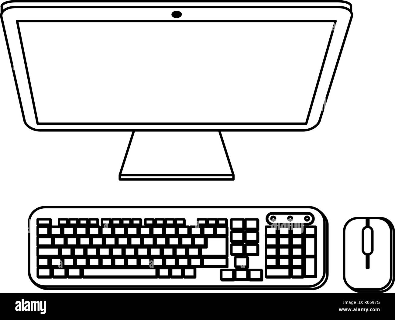 Computer with keyboard and mouse topview vector illustration graphic ...