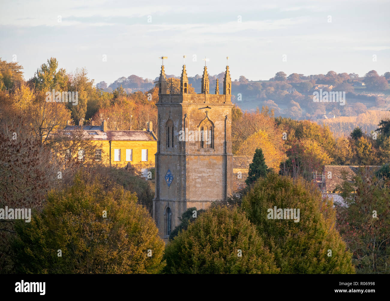 Blockley Church of St Peter & St Paul in the autumn at sunrise ...