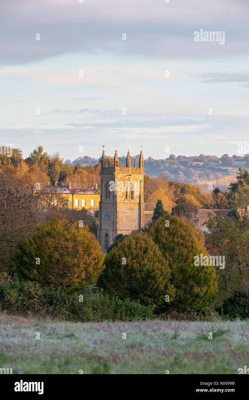 Blockley Church of St Peter & St Paul in the autumn at sunrise ...