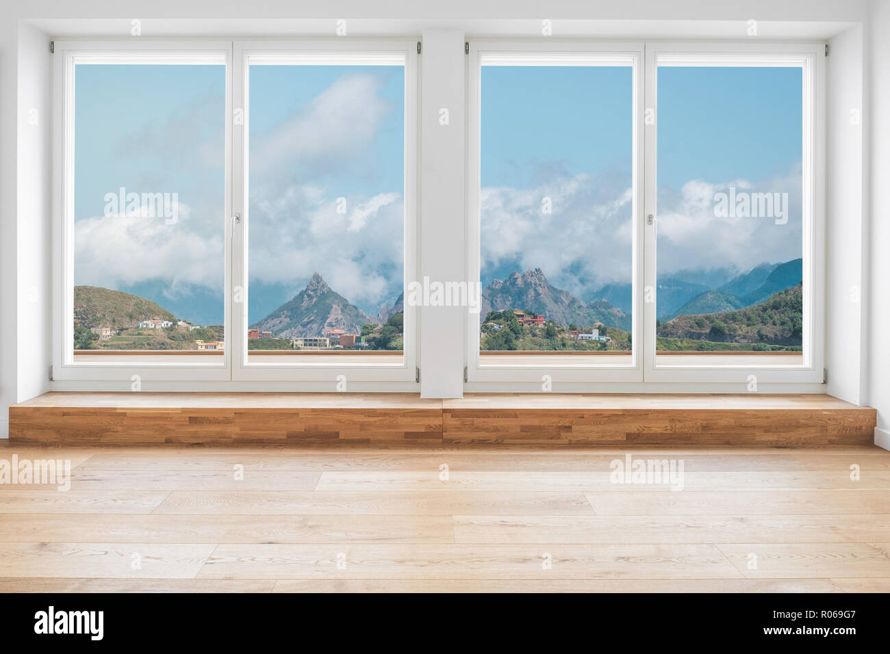 Empty room panorama window wooden floor hi-res stock photography and ...