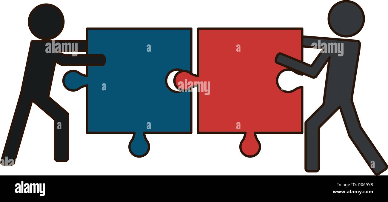 Men pulling jigsaw pictogram isolated vector illustration graphic ...