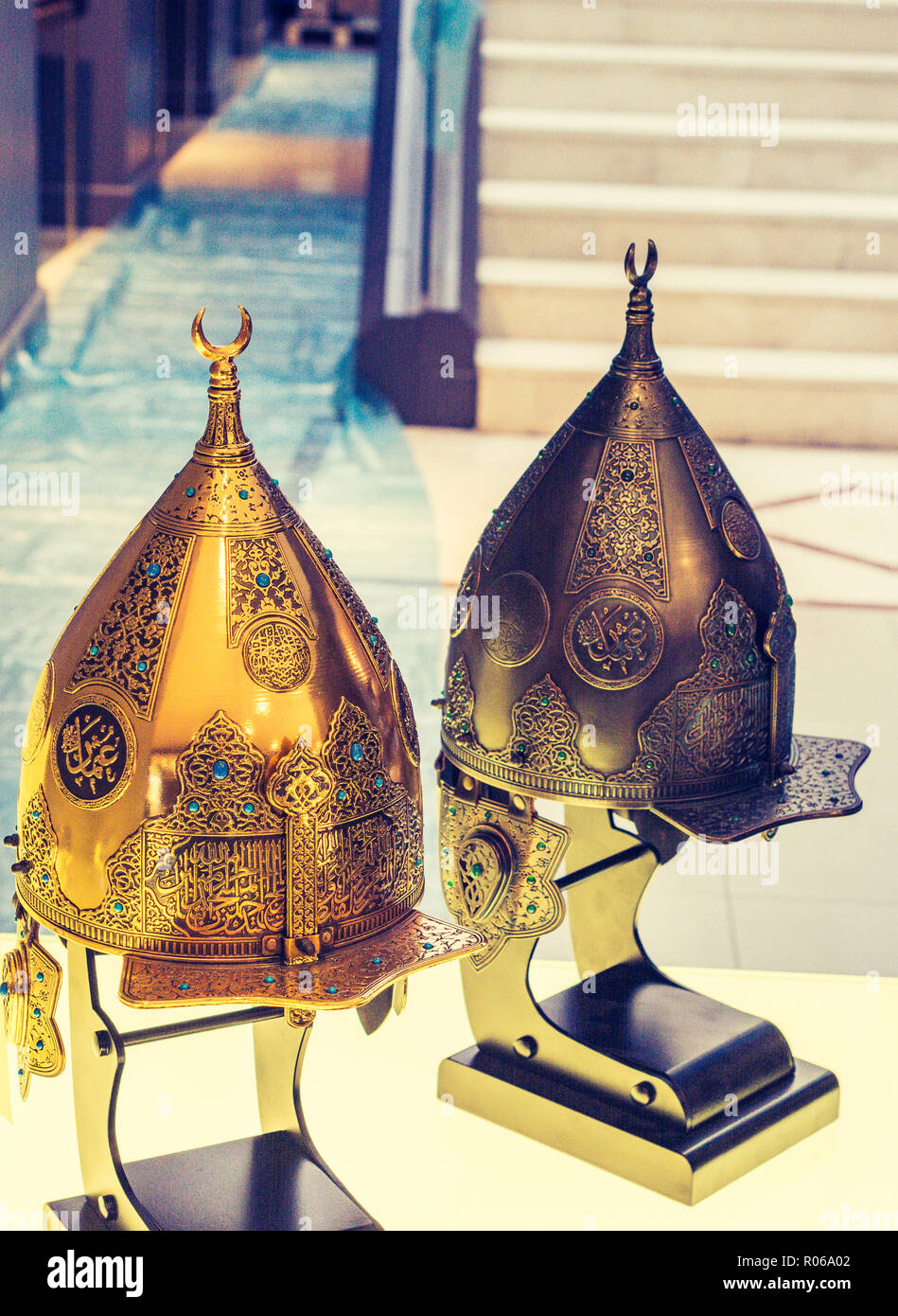 Decorative metal Helmets Of Warriors Of Turkish Ottoman empire Stock ...