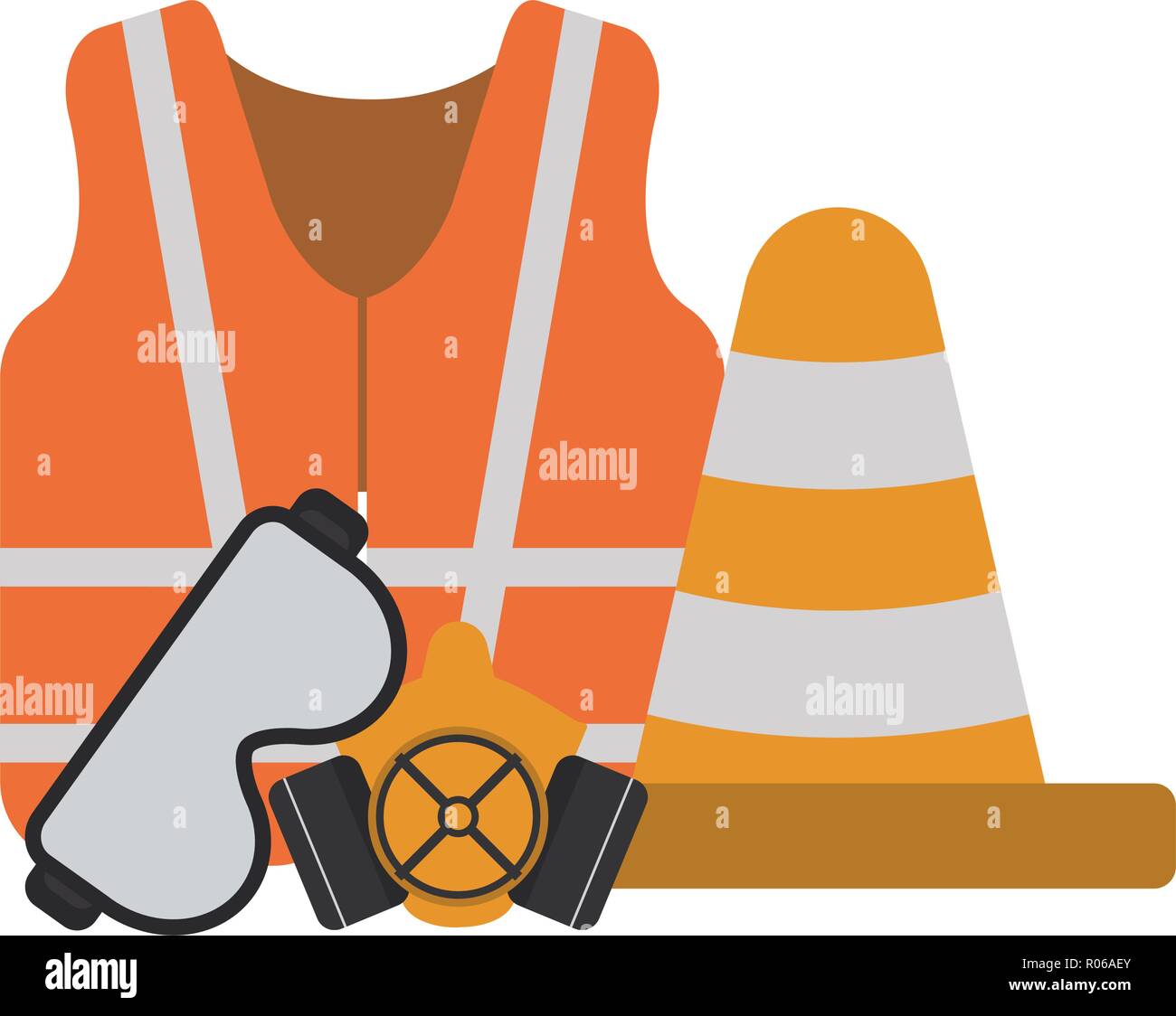Construction vest and traffic cone with dust mask vector illustration ...