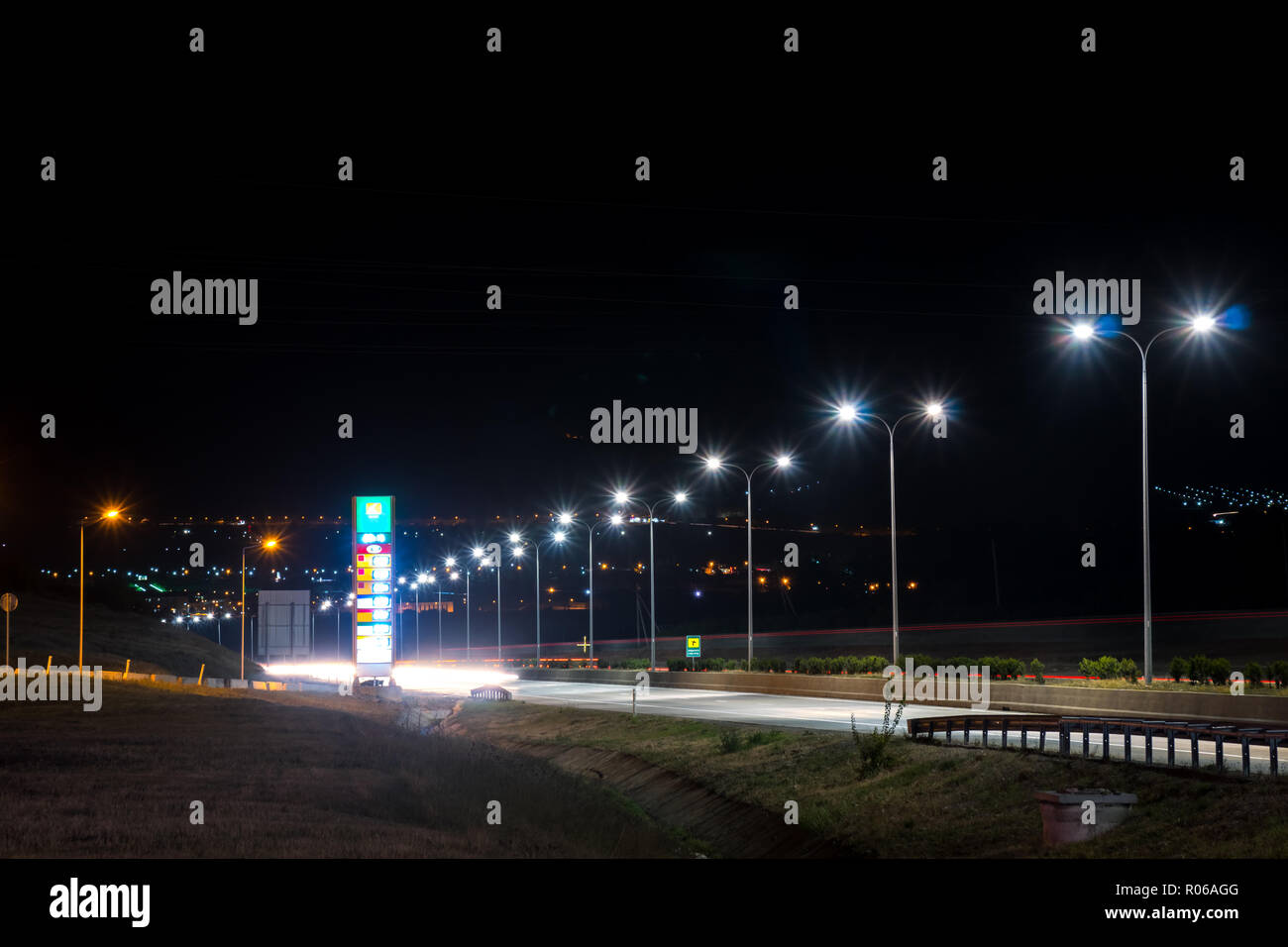 E60 highway the main road at night to western Georgia and Turkey close ...