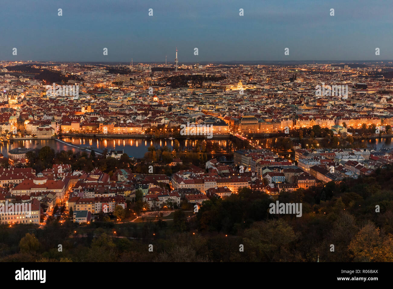 Evening panorama of the city of Prague. Skyline Prague. View from ...