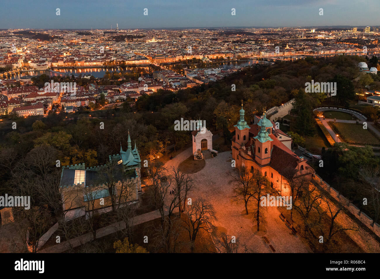 Evening panorama of the city of Prague. Skyline Prague. View from ...