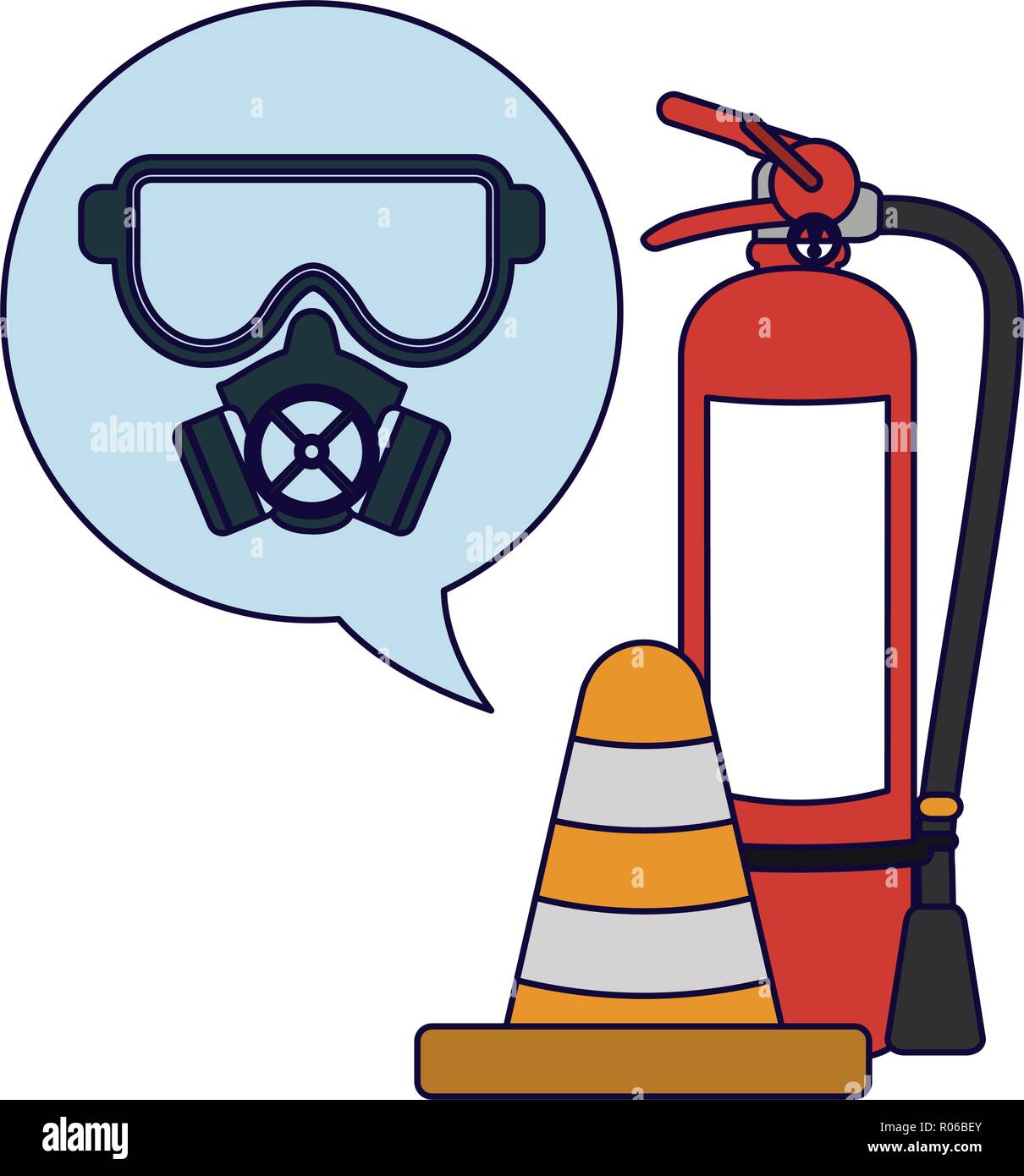 Construction extinguisher and cone with dust mask bubble vector ...