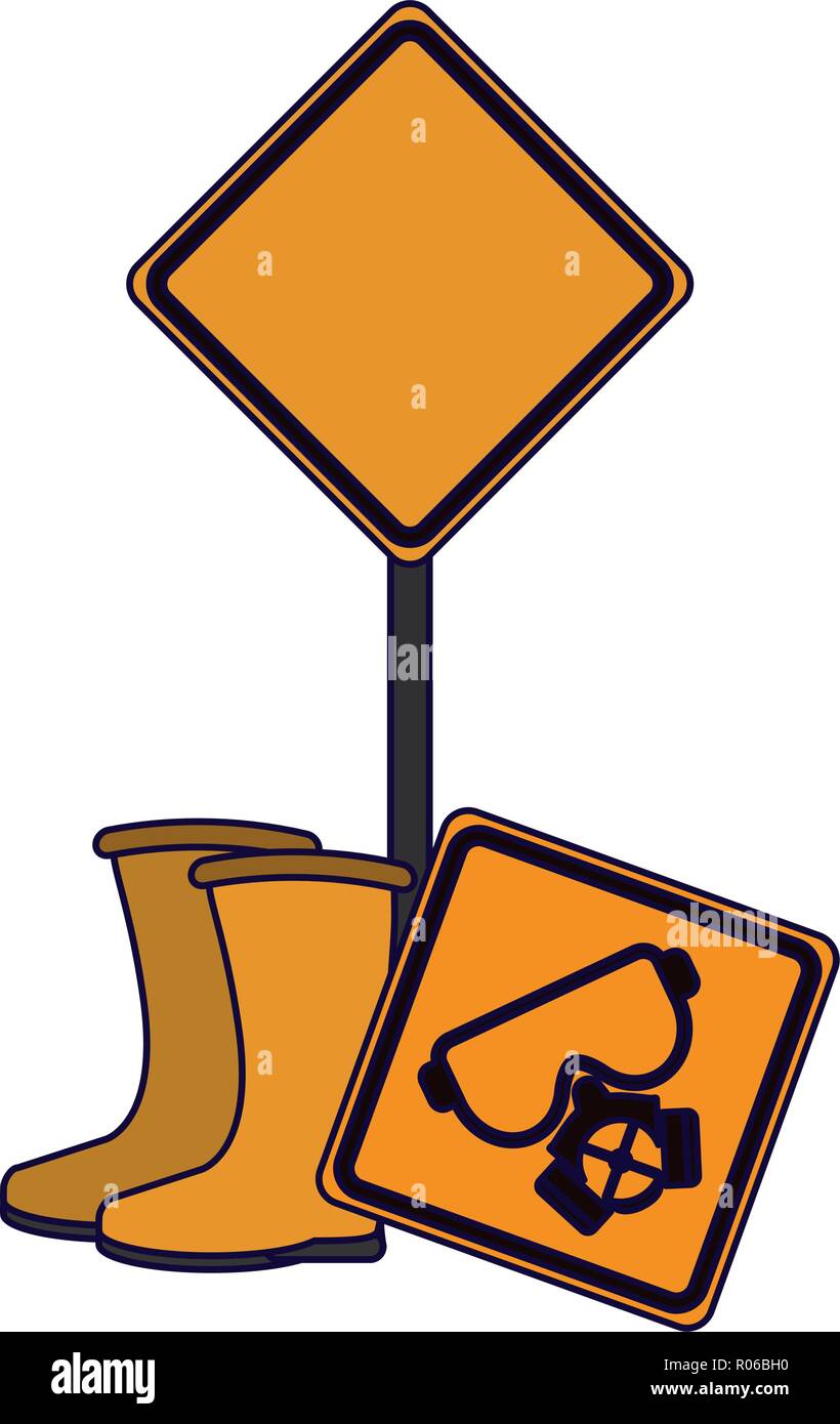 Road signs and construction boots vector illustration graphic design ...