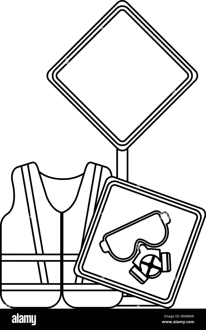Construction dust mask road sign and vest vector illustration graphic ...