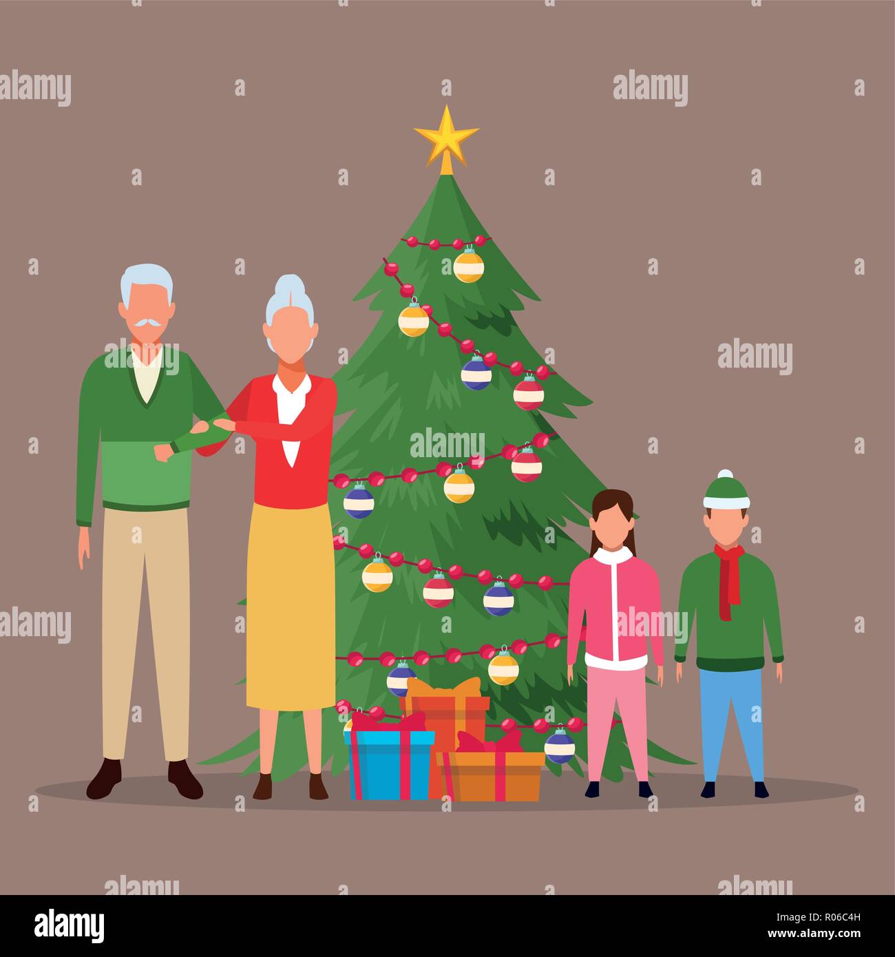 Merry Christmas in family avatar cartoons vector illustration graphic ...