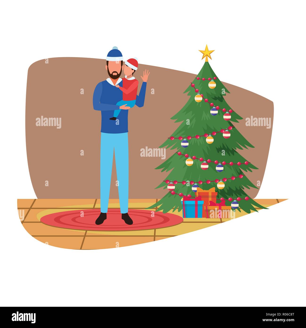 Merry Christmas in family avatar cartoons vector illustration graphic ...