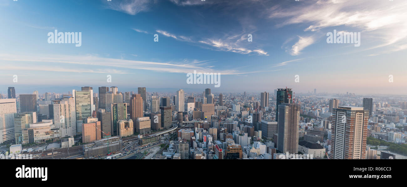 Panorama from the skyline of Osaka, Umeda district at sunset Stock ...