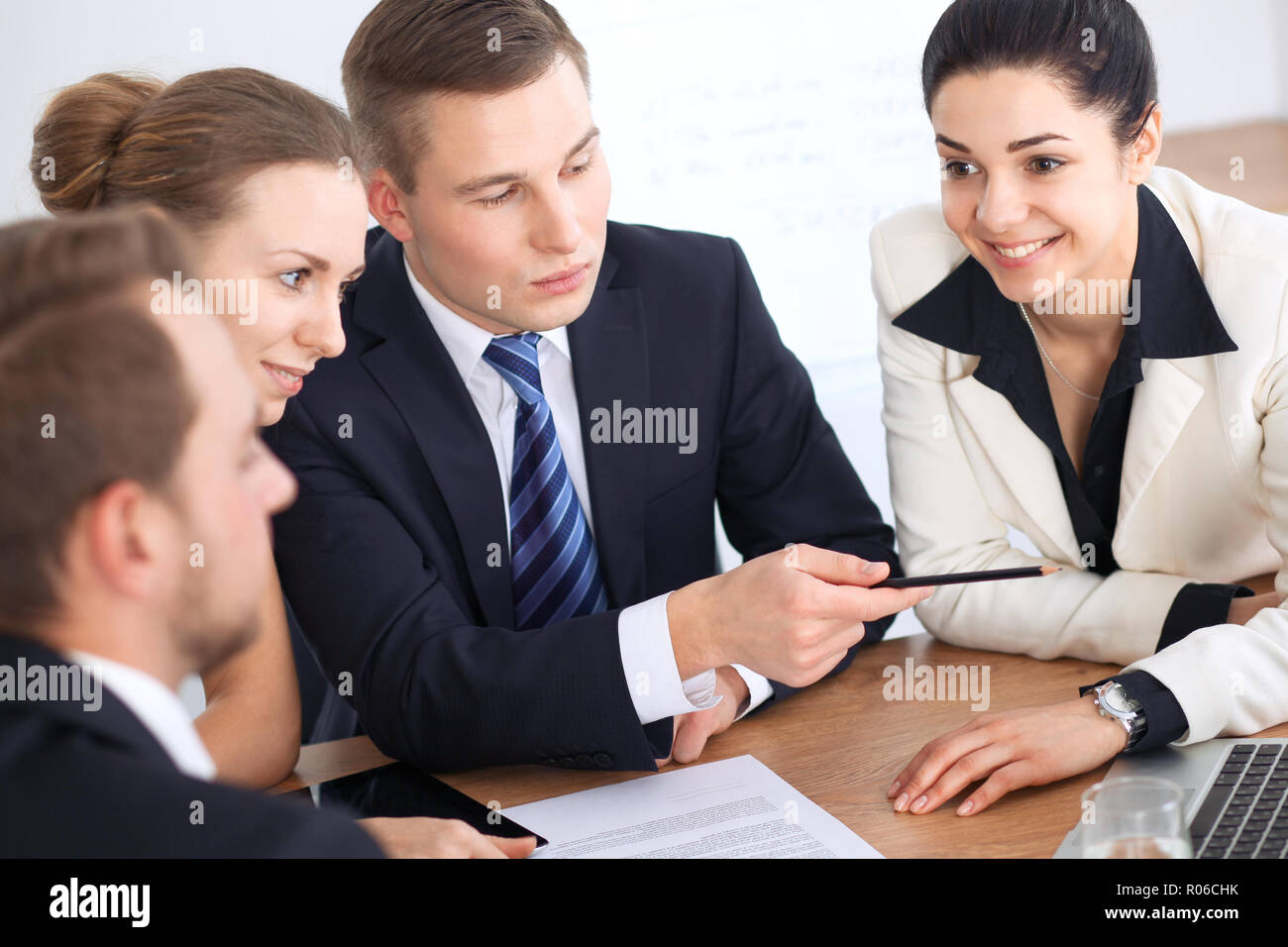 Business people at meeting in office background. Successful negotiation ...