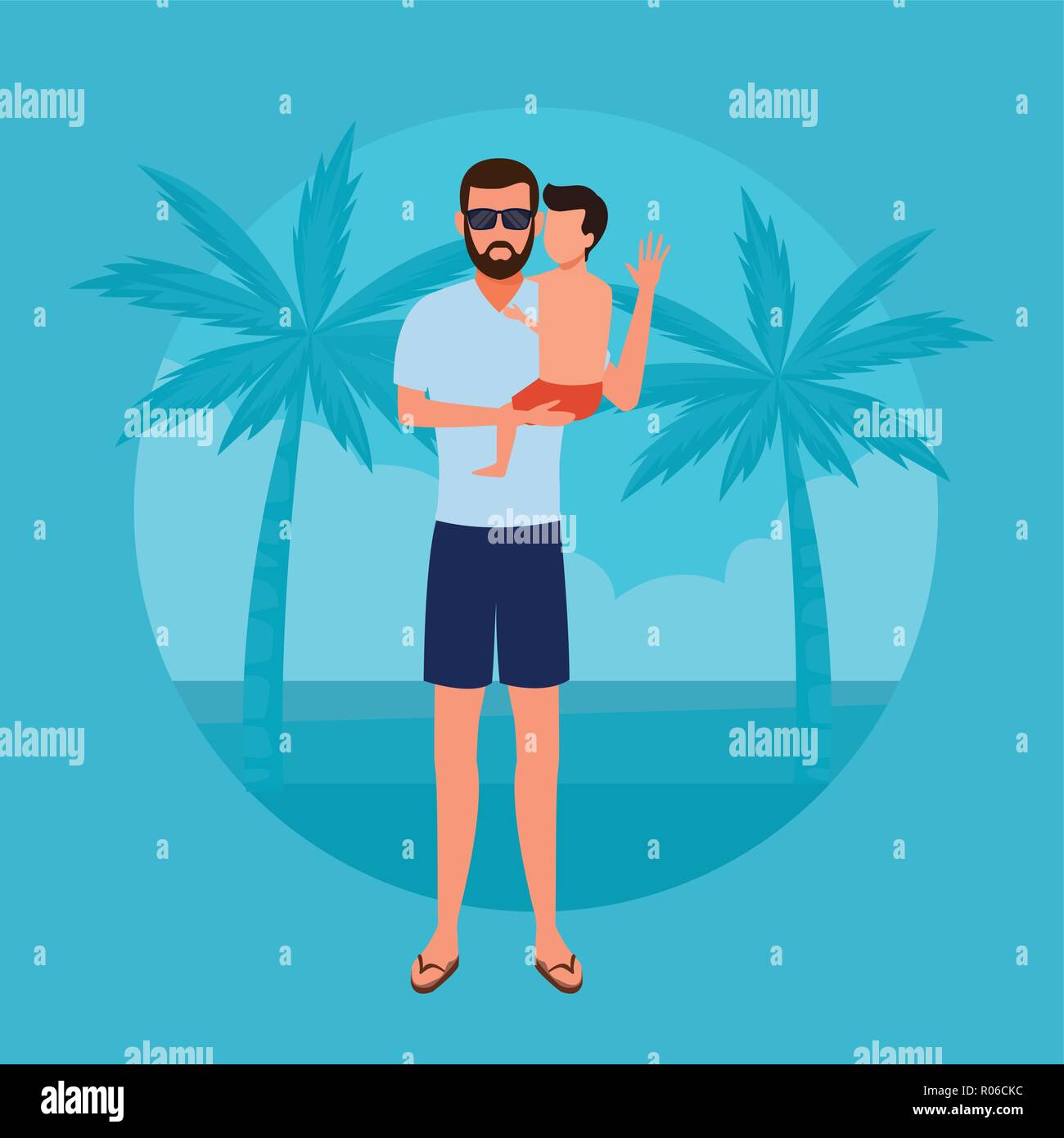 vacation on the beach family avatar cartoons vector illustration ...