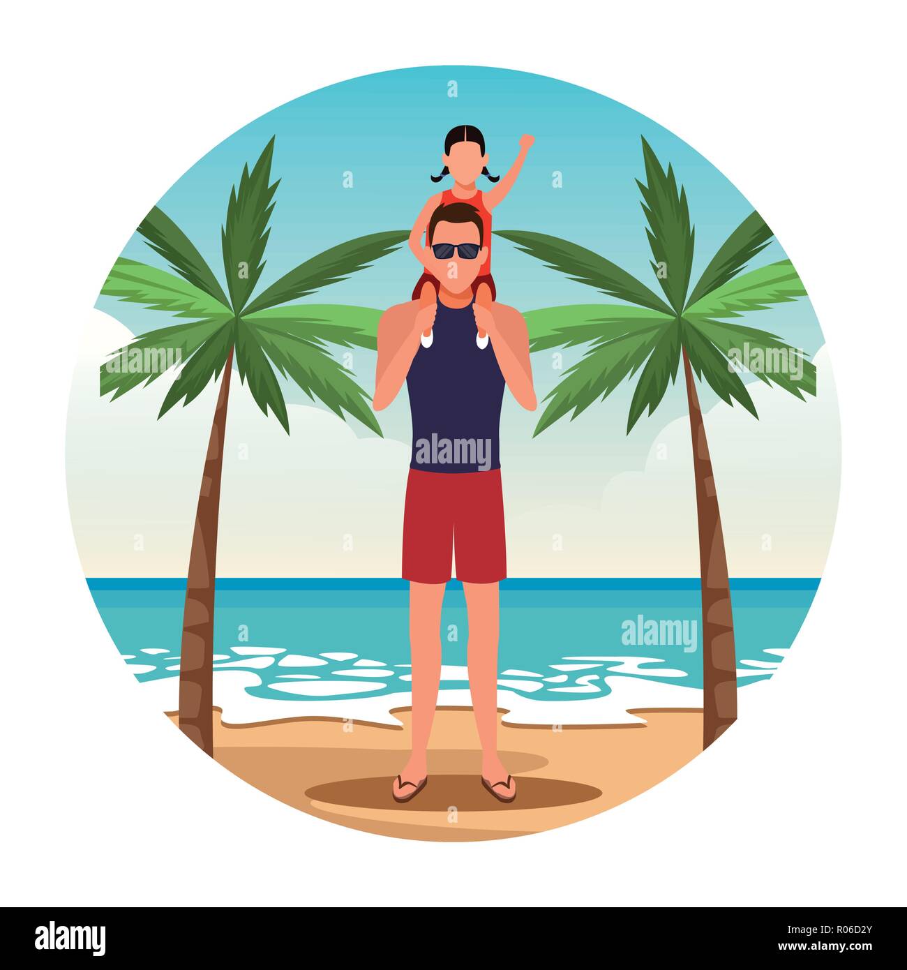 vacation on the beach family avatar cartoons vector illustration ...