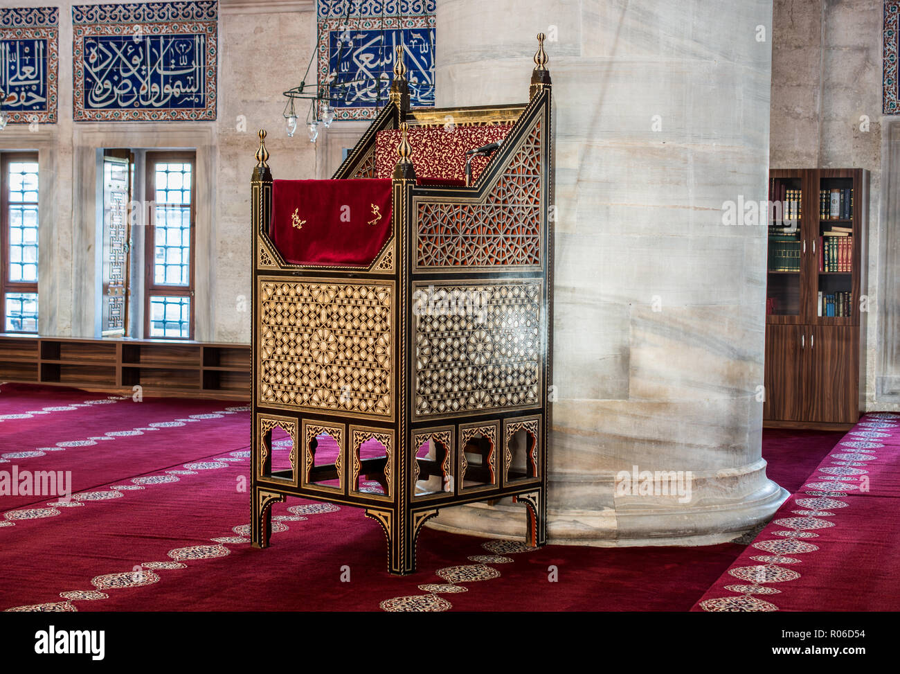 Wooden minbar sermon pulpit of Ottoman times in mosque Stock Photo - Alamy