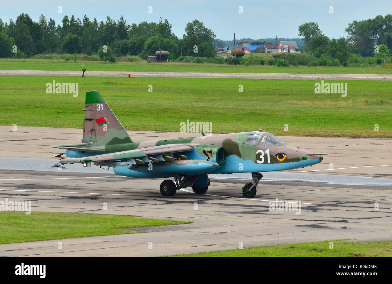 Belarus. Minsk. July 3, 2018. A Russian Sukhoi Su-25 Frogfoot ground ...