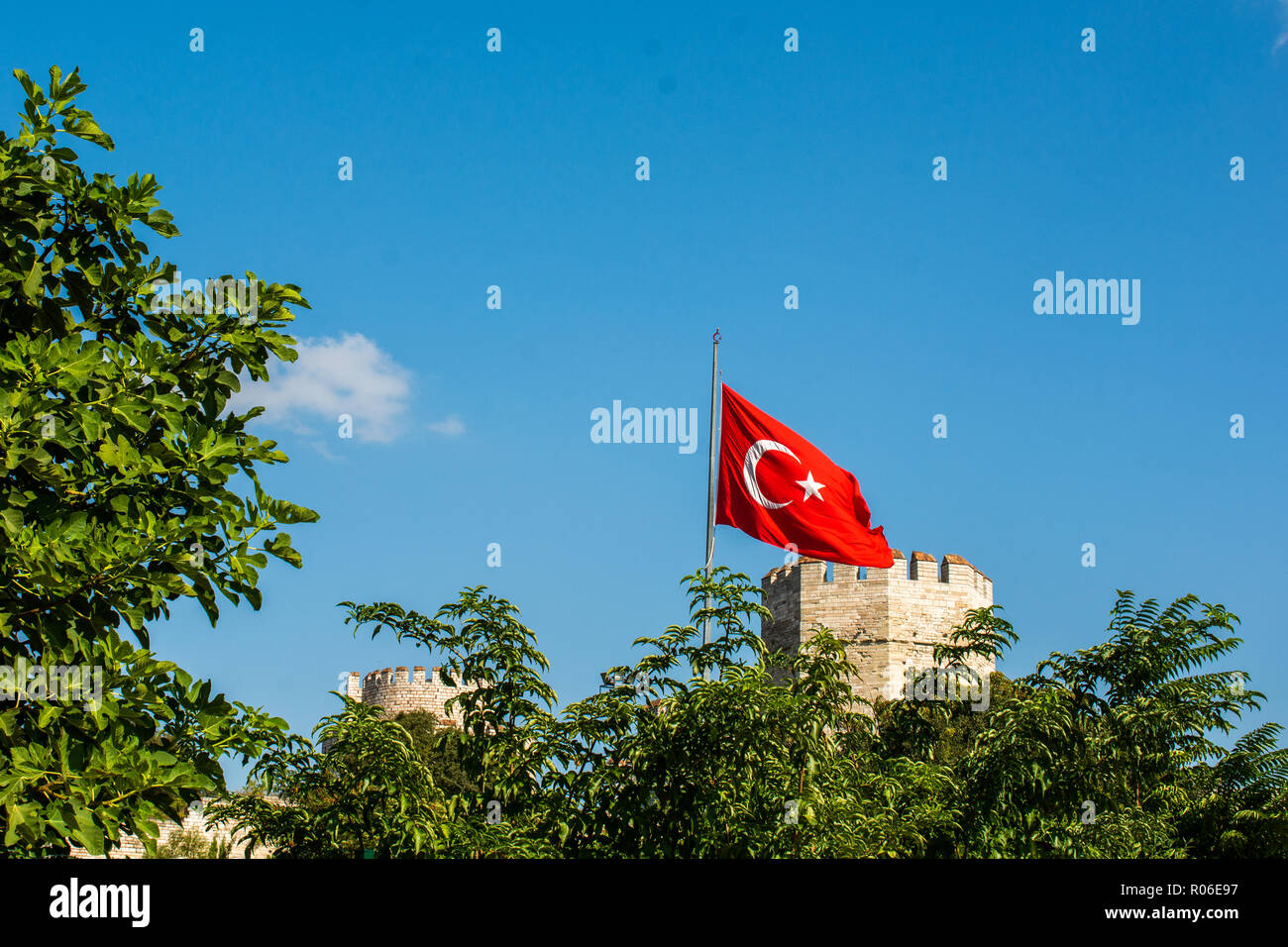 The ancient city walls of Constantinople in Istanbul, Turkey Stock ...