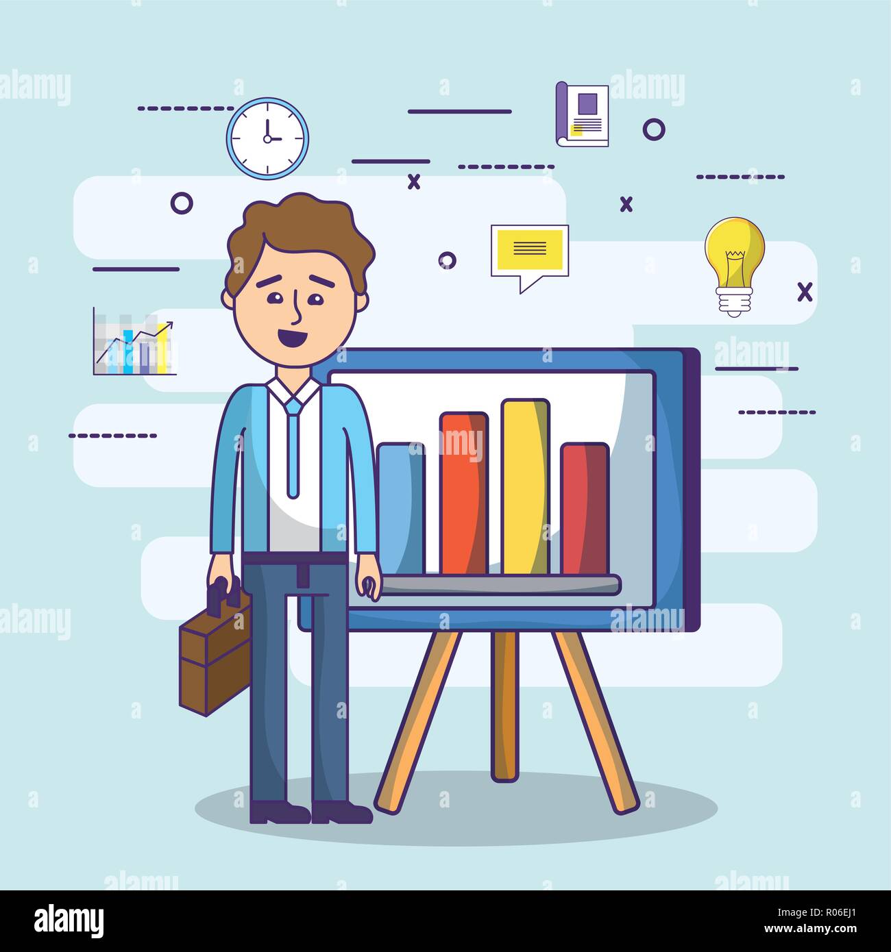 business employee presenting diagram chart cartoon vector illustration ...
