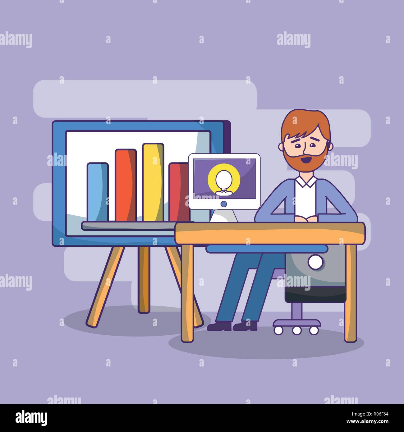 business employee presenting diagram chart cartoon vector illustration ...