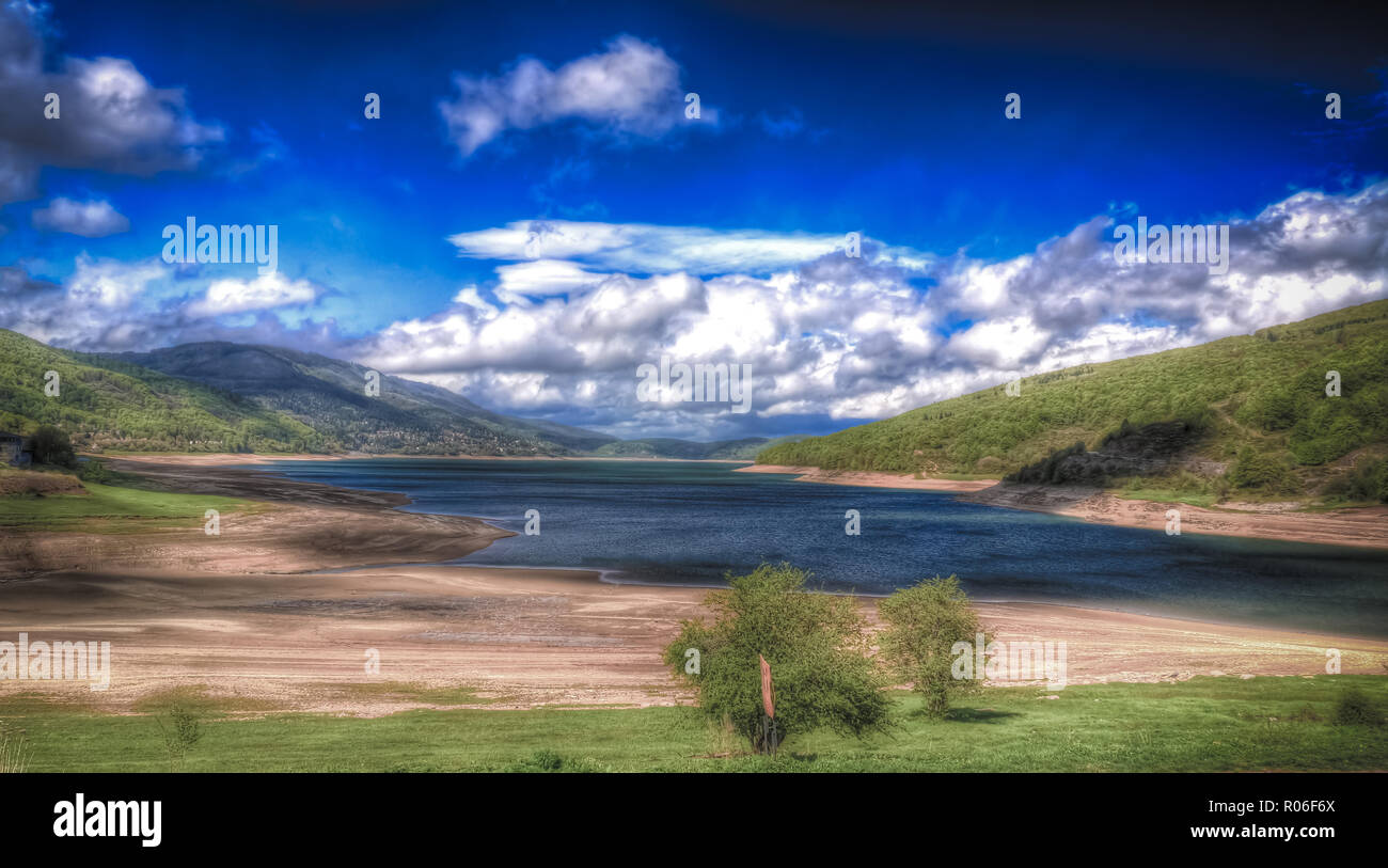 Landscape of Mavrovo national park with mountain and lake in FYR ...