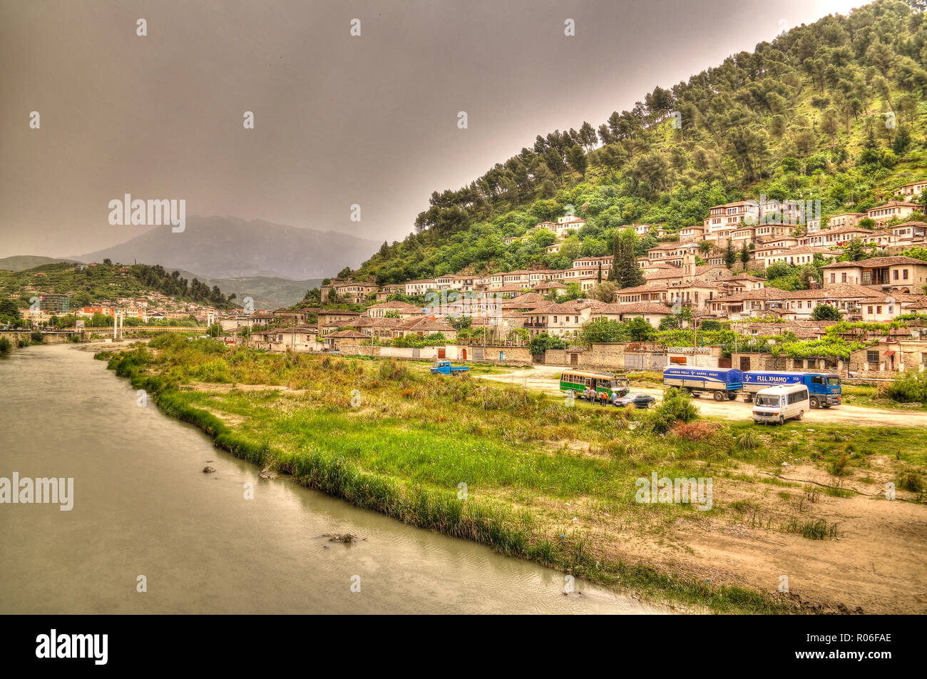 Panoramic view to Berat old town and Kisha e Shen Mehillit aka St ...